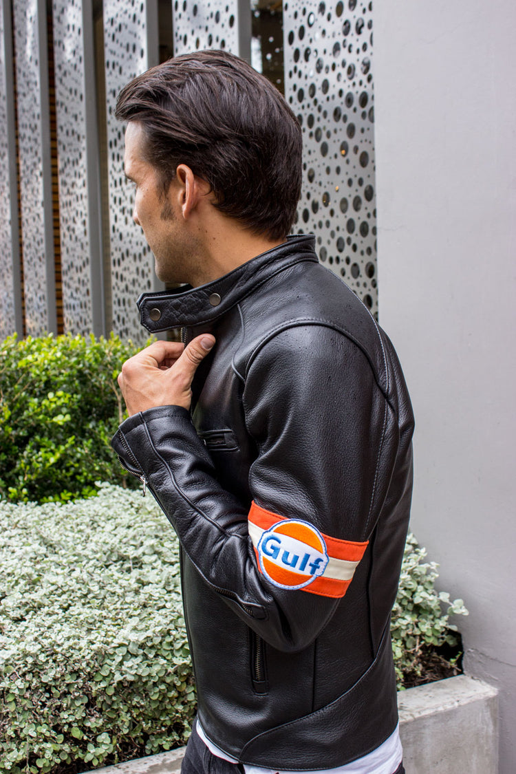 GULF Leather Jacket Cafe Racer Modern Retro Stripes – PDCollection ...