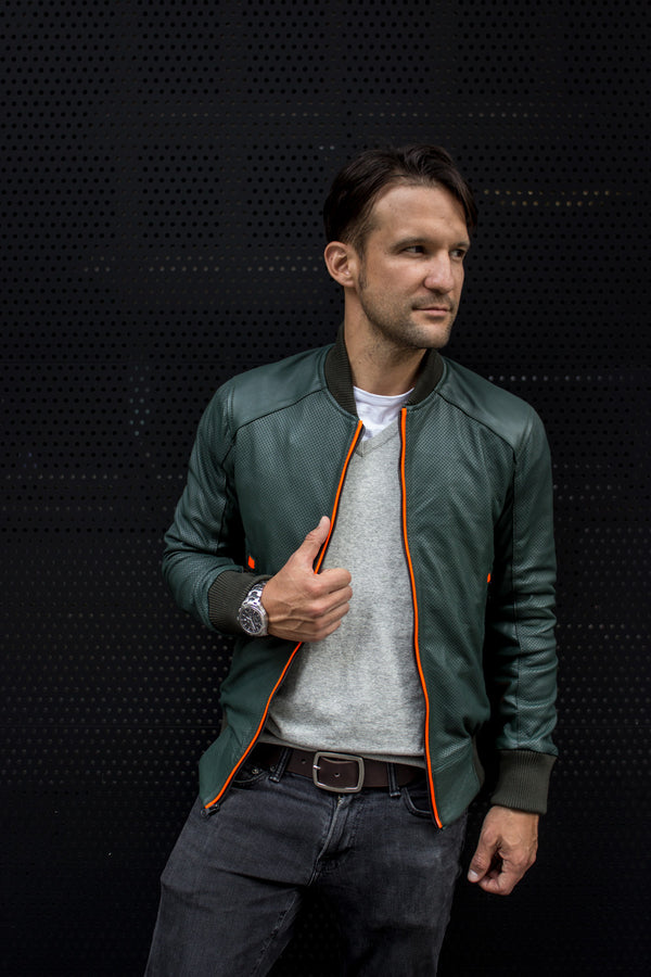 LUXUS HI TECH Leather Jacket Bomber lightweight - Perforated - Green ...